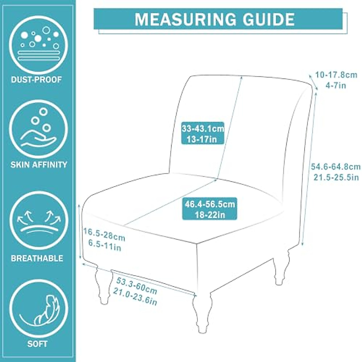 Liykimt Armless Accent Slipper Chair Cover Slipcover,Slipper Chair Without Arms Fabric Stretch Spandex Removable for Armless Chair Furniture Protector Covers for Living Dining Room(1,Gray/Black)