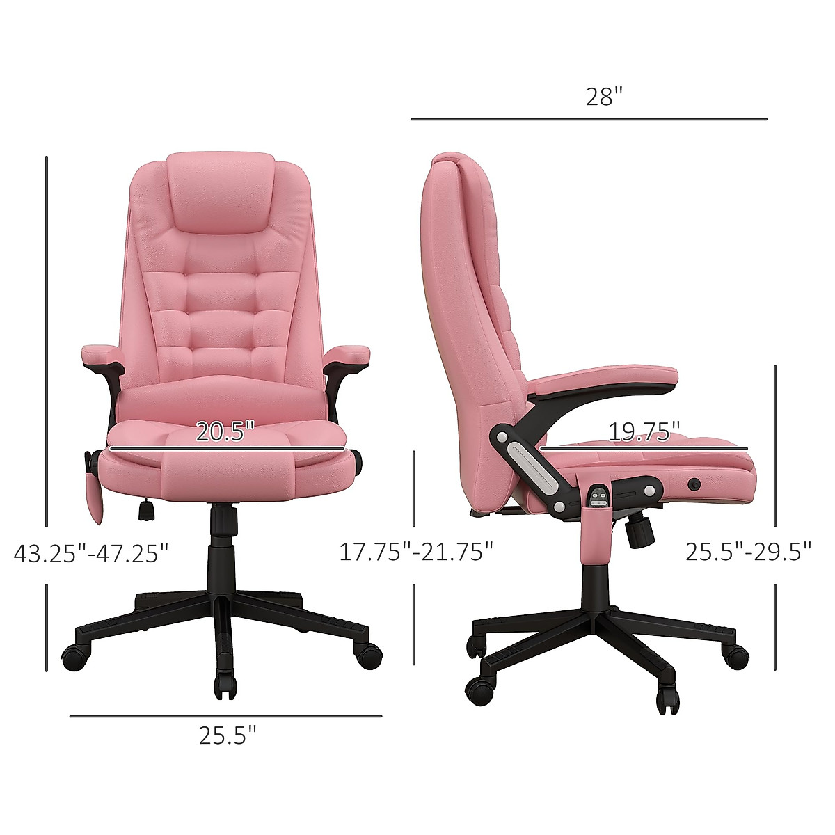 HOMCOM High Back Vibration Massage Office Chair with 6 Vibration Points, Heated Reclining PU Leather Computer Chair with Armrest and Remote, Pink