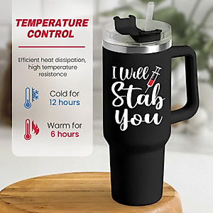 SANDJEST Nurse Gifts I Will Stab You Tumbler with Handle 40oz Stainless Steel Insulated Coffe Cup Funny Nurse Week Gifts, Nursing School Graduation, Appreciation Gifts for RN Nurses