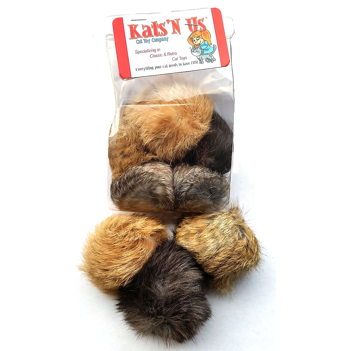 Real Rabbit Fur Pom Pom Cat Toy - 5 Pak Jumbo Size