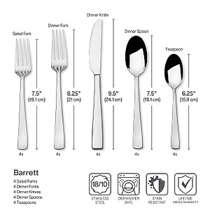 Mikasa Barrett 18.10 20 Piece Stainless Steel Cutlery Set, Service For 4