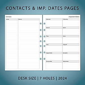 2024 Planner Refills, Weekly and Monthly Appointment Book Inserts, Tabbed, 7 Holes, Classic/Size 4