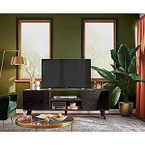 WLIVE TV Stand for 55 60 inch TV, Entertainment Center with Storage Cabinets, Rustic TV Console for Living Room Decor, Black