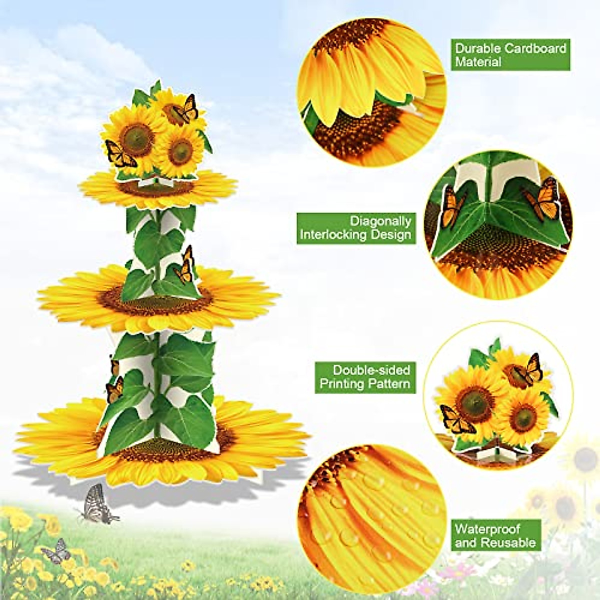Sunflower Cupcake Stand Sunflower Party Decorations Supplies 3 Tier Summer Yellow Sunflowers Cake Decorations Cupcake Holder Stand for Women Girls Birthday Graduation Baby Shower Party Favor Decor