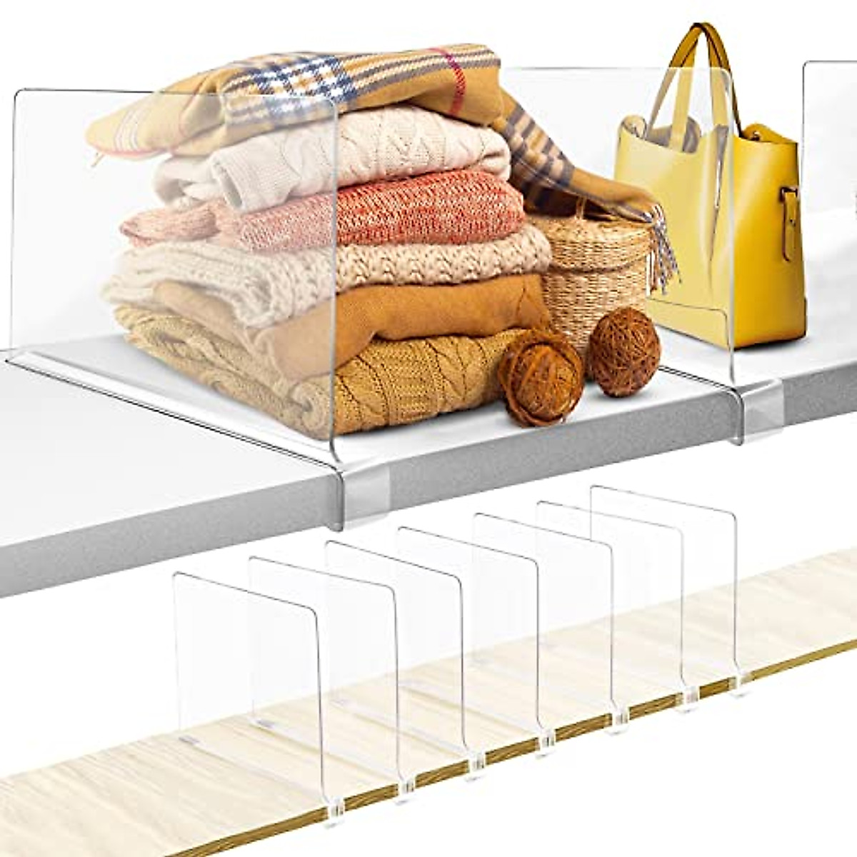 Side&Corner Acrylic Shelf Dividers, 8pcs Shelf Dividers for Closet Organization in Bedroom, Kitchen and Office Shelves (Clear)