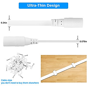 WILDHD DC Power Extension Cable 10ft 2.1mm×5.5mm,Universal 12v Power Extension Cable for CCTV Security Camera IP WiFi Camera Standalone DVR (10ft,Flat Body, White)
