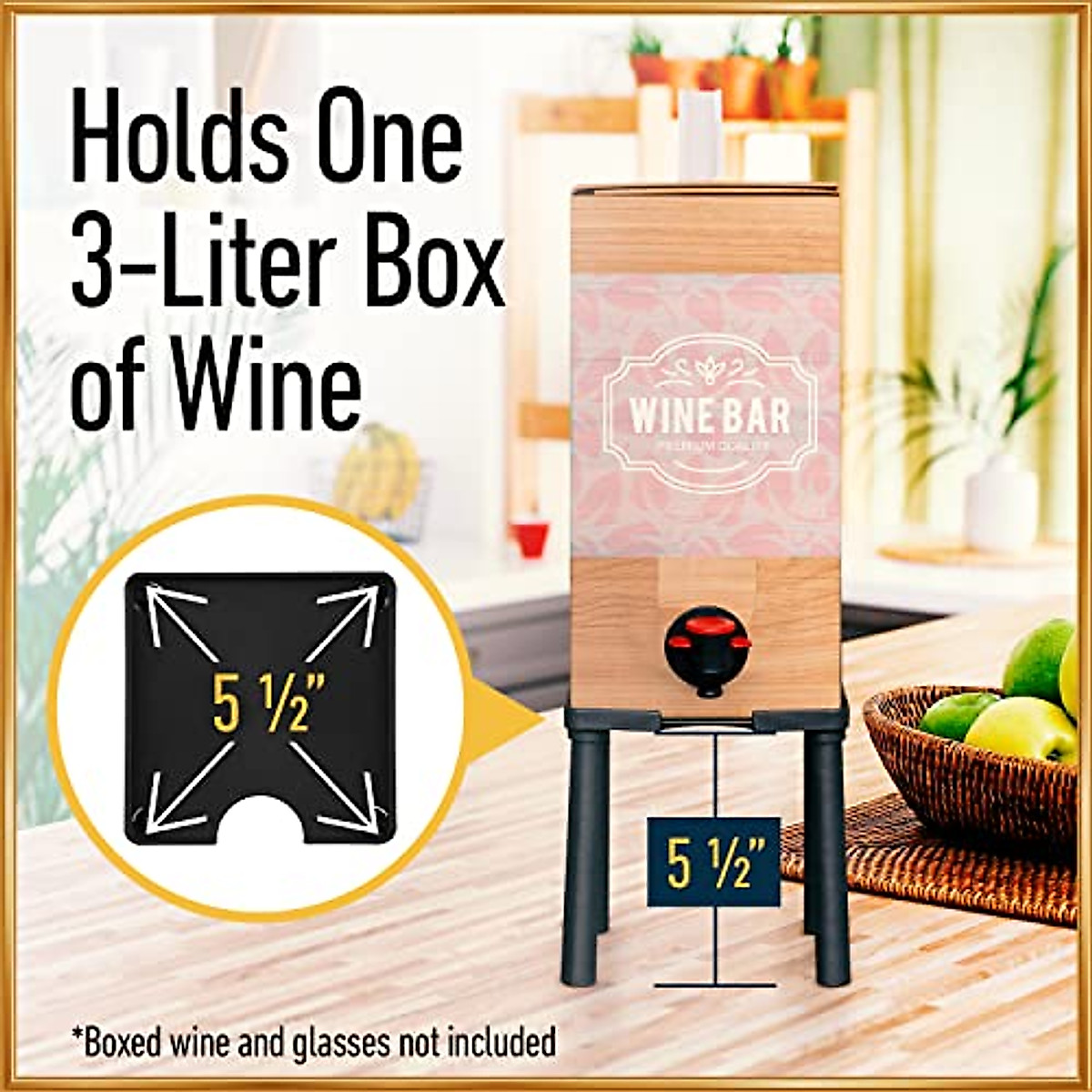 Wine Box Stand Drink Dispenser for One-Hand Pouring - Display Boxed Wine Dispenser for Stemless Glasses - Easy to Assemble Wine Holder Stand - Wine Accessories - Drink Dispensers for Parties - 3L Box