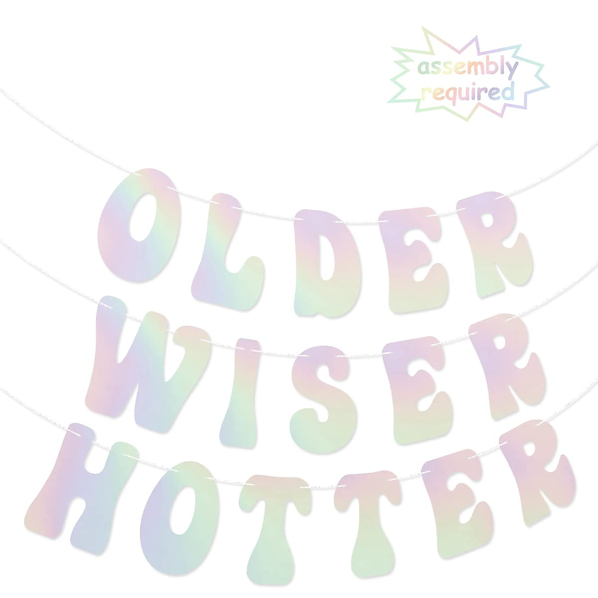 Iridescent Older Wiser Hotter Banner Funny Birthday Party Banner for 30th 40th 50th 60th 70th 80th Birthday Party Disco Birthday Party Decorations