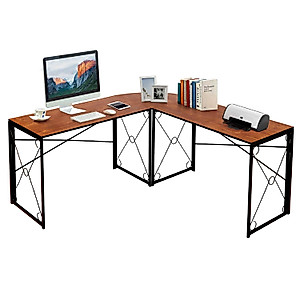 VECELO L Shaped Computer Corner Desk, 59’’x59’’ Large Industrial Home Office Workstation, Multi-Usage Long 2 Person Table, Easy Assembly/Saving Space, Steel Frame&Wooden Grain, Brown