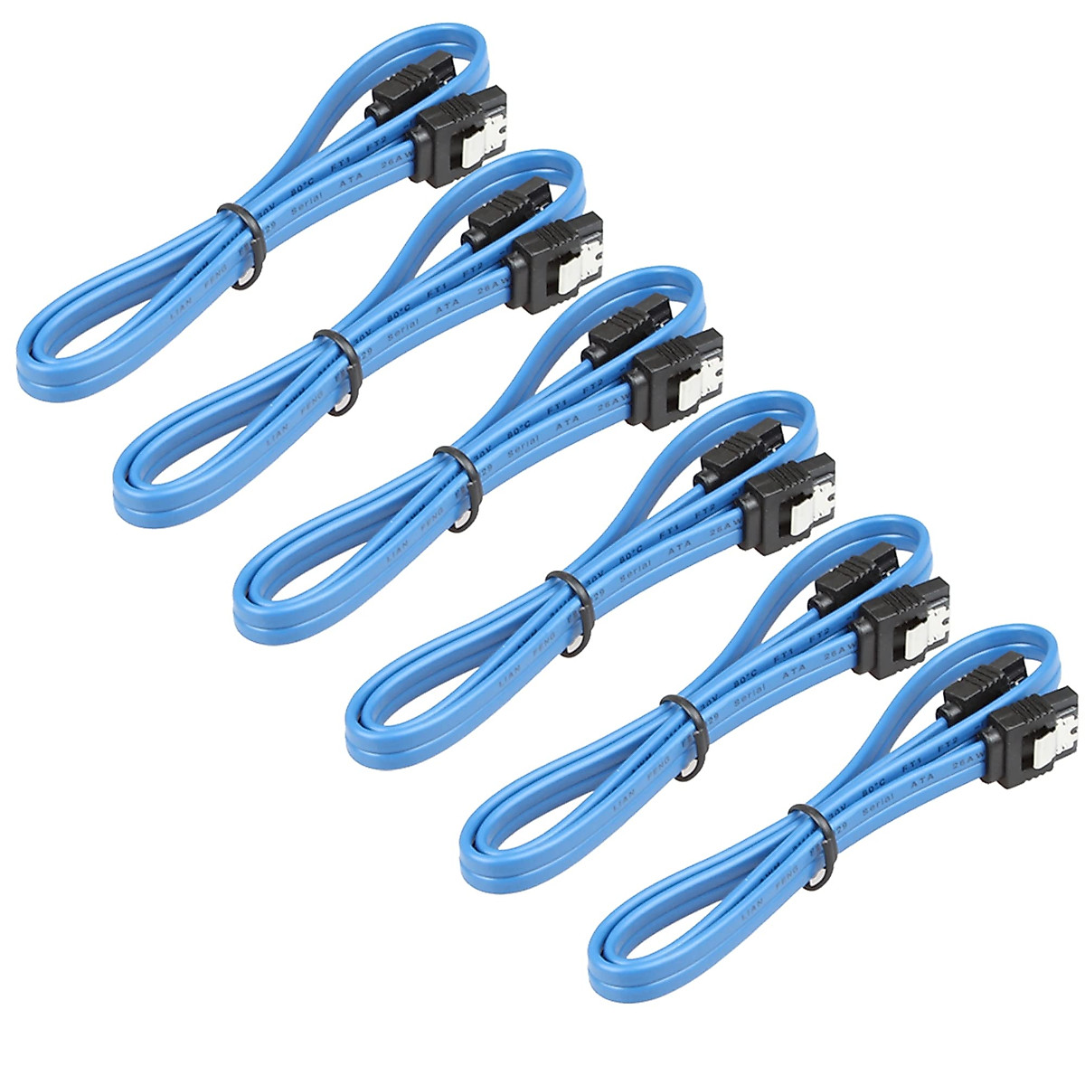 LIANSHU 6Pack Straight SATA III Cable 6.0 Gbps L=24 Inches 6 Gbps Data (6Pack Blue)