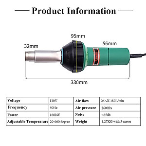 110V 1600W Plastic Hot Air Welding Gun Heat Plastic Welder Torch Plastic Welding Gun Hot Air Gun Kit with Nozzles and Roller