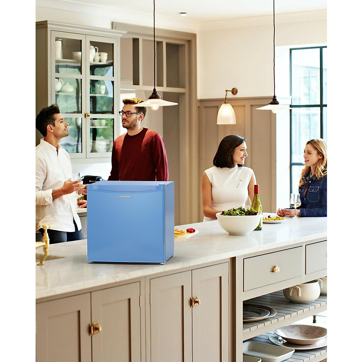 Upstreman 1.7 Cu.ft Mini Fridge with Freezer, Dorm Essentials, Adjustable Thermostat, Energy Saving, Low Noise, Single Door Compact Refrigerator for Dorm, Office, Bedroom, Blue-FR17