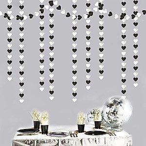 Black White-Silver Party-Decoration Heart Garland - 52ft 21st Men Birthday New Years Eve Hanging Backdrop Streamers,Graduation Engagement Wedding Bachelorette Banner Supplies Decor Lasting Surprise