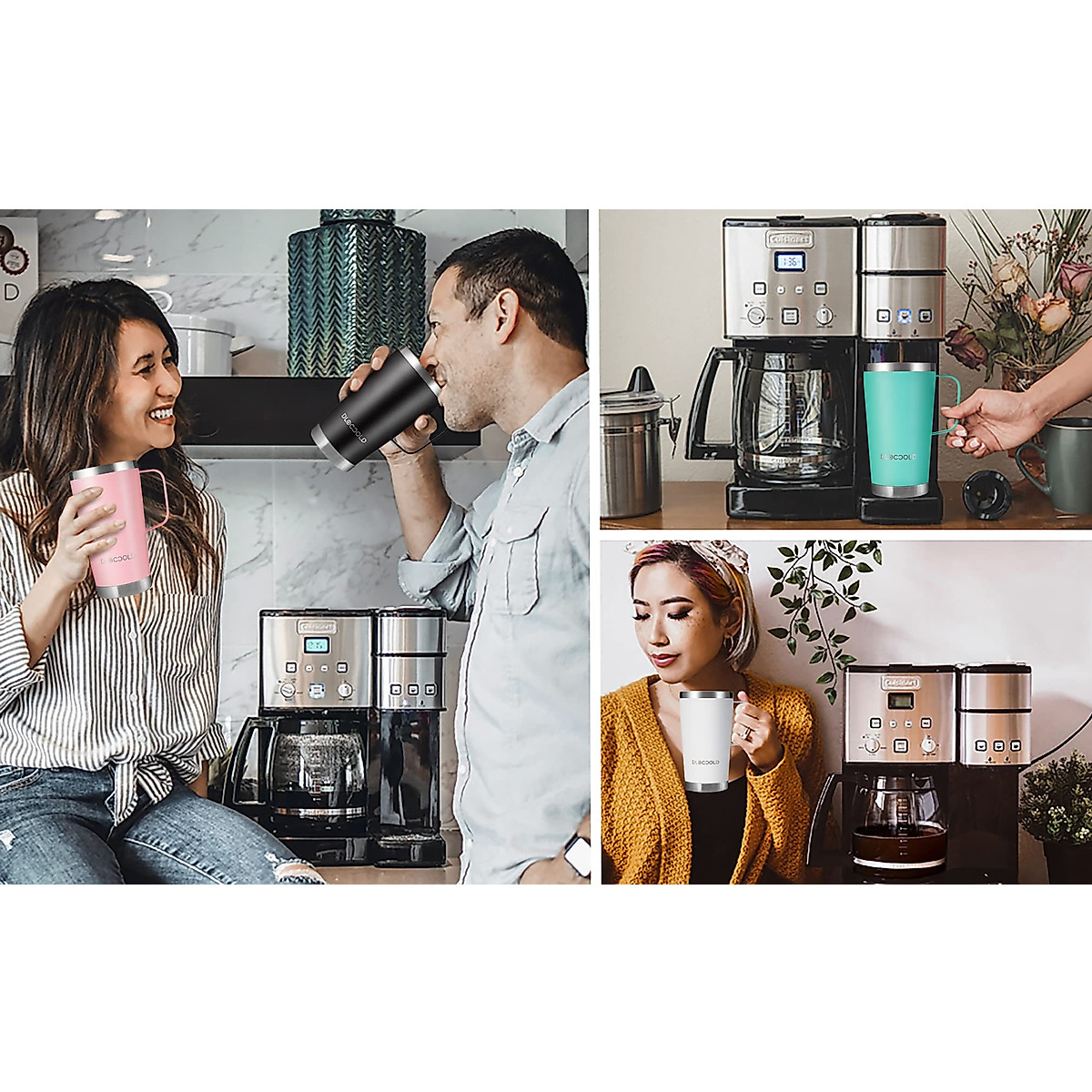 DLOCCOLD Insulated Coffee Mug with Handle Stainless Steel Travel Coffee Cup with Lid Spill Proof Reusable Thermos Coffee Cups for Men Women Car Cup holder Friendly (Purple, 20 oz)