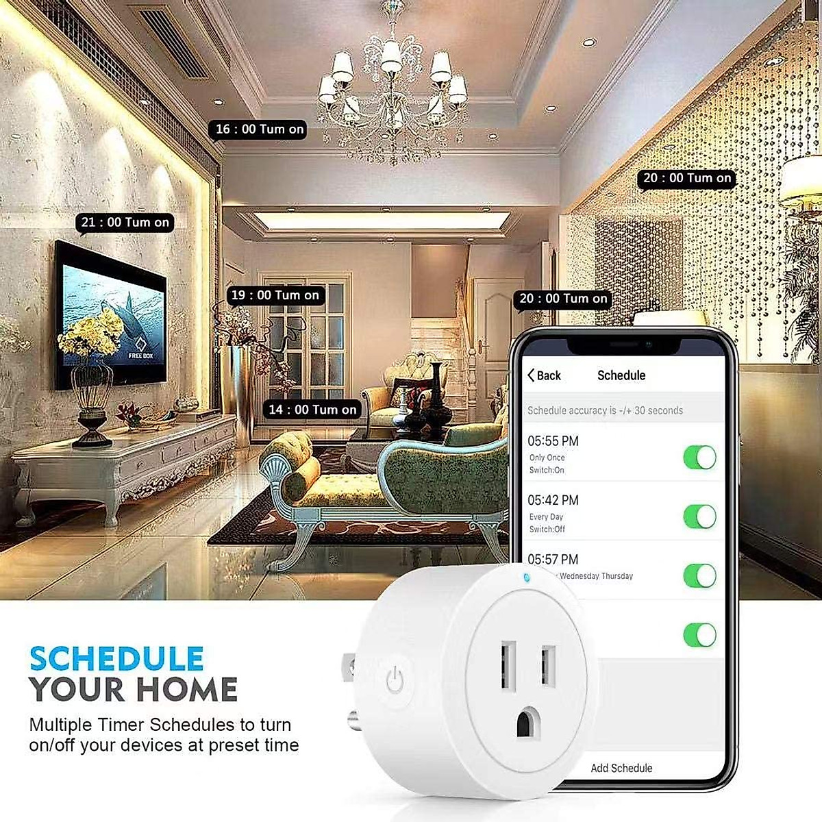 Smart Plug ESICOO, WiFi Plugs That Work with Alexa, Echo, Google Home, Surge Protector & Timer & Group Controller, ETL & FCC Certified, No Hub Required, 2.4G WiFi Only, 4 Pack