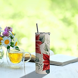 Medpol Red retro flower tumbler with lid and straw 20 oz insulated tumbler cups Red retro flower insulated travel coffee mugs for women cute sippy cups stainless insulated travel cups
