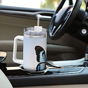 HULIBIN Blue Butterfly Print Double Deck Stainless Steel Travel Coffee Cup With Lid 40 Oz Ice Bully Cup