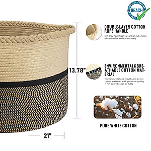 XUELAN Woven XXX-Large Cotton Rope Basket Blanket Basket Baby Laundry Basket Toy Storage Basket Decorative Basket Nursery Hamper Toy Chests & Organizers Plus 3 PCS Washing Mesh Bag（21''x21''x13.6''）