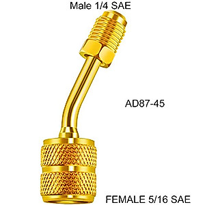 R410a Charging Vacuum Port Adapter Brass Converter with Thimble 5/16 Inch Female Quick Coupler to 1/4 Inch Male Flare for Mini Split System Air Conditioner HVAC Refrigeration Service (1 Pack)
