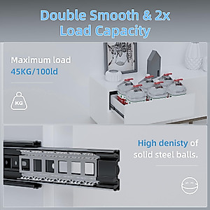 AOLISHENG 1 Pair Push to Open Drawer Slides 12 14 16 18 20 22 24 Inch 100 lb Load Capacity Side Mount Handleless Ball Bearing Full Extension Touch Open Rails Cabinet Metal Runner Dresser Glide Black