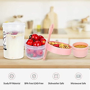 26 oz Breakfast On the Go Cups,Take and Go Yogurt Cup with Topping Cereal Cup with Fork,Leak-proof Overnight Oats or Oatmeal Container Jar,Portable Reusable Yogurt Snack Parfait Containers(Pink)