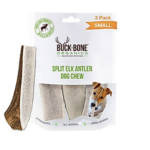Buck Bone Organics Dog Chews, Elk Antlers for Dogs, Long Lasting Dog Bones for Aggressive Chewers, All Natural, No Preservatives, Wild Shed in The USA (Small 3 Pack)