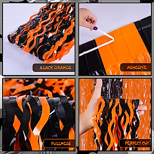 Mega-L Halloween Foil Fringe Curtains, 3 Pack Orange Black Photo Booth Props, 18 Pcs PVC Bat and Spider Stickers Decals Wall Decor Halloween Photo Backdrop for Halloween Party Decoration