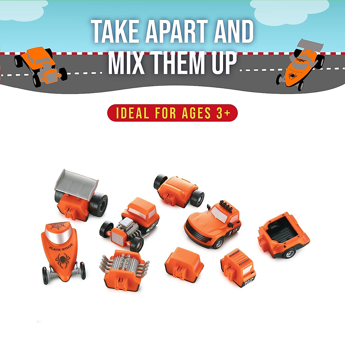 Mix or Match Vehicles, Magnetic Toy Play Set, Race Cars