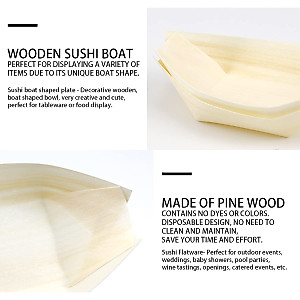 DOERDO 100pcs 3.5 Inch Bamboo Wooden Boat Disposable Wood Boat Plates Dishes Sushi Boat Sushi Serving Tray Food Container Wood Bowl for Catering and Home Use