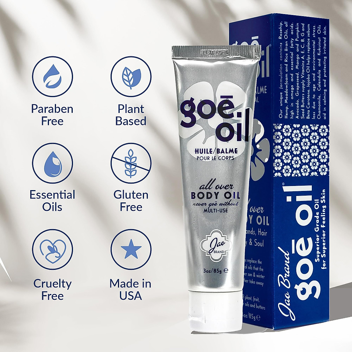 Jao Brand Goē Oil | All over Hand, Face, & Body Oil | Intensive Moisturizer & Hydrator With Natural Oil Extracts | Plant-Based, Gluten-Free | No Parabens & Sulphates | 3 oz