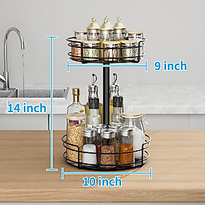 Lazy Susan Organizer Metal Steel Turntable, BOIVSHI 2 Tier Lazy Susan Spice Rack Organizer for Kitchen Cabinet, Table, Pantry, Bathroom, 10 Inch Black