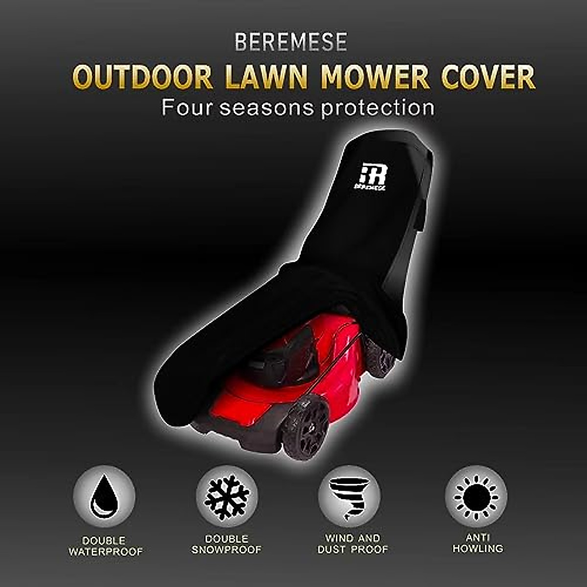 Beremese Lawn Mower Cover -600D Heavy-Duty Oxford Waterproof Cloth,Push Mower Cover is Outdoor Waterproof,Tear-Resistant,UV-resistant,Fit Drawstring & Cover Storage Bag (74”x 25”x 39”) (Black).