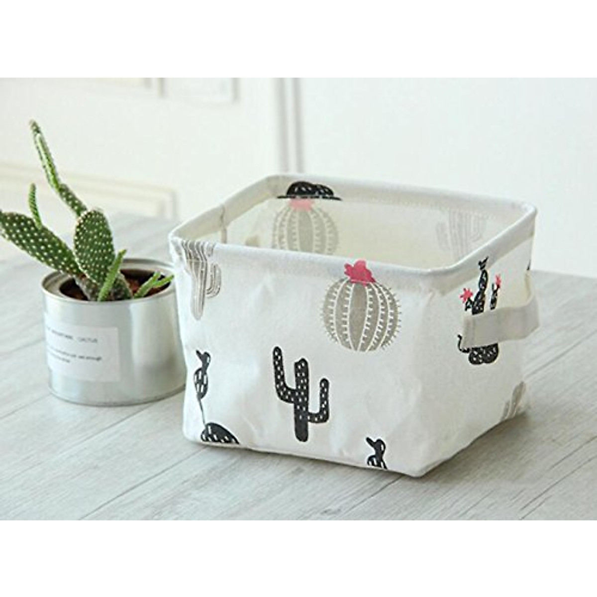 KRLIFCSL Storage Bins Foldable Cactus Storage Basket for Nursery, Kids Toys, Makeup, Small Items, Desktop Organization, Set of 4 (Cream)