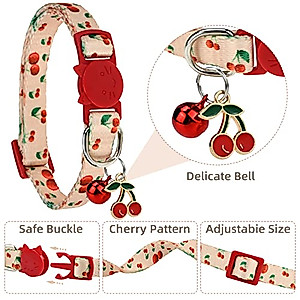CooShou 4Pcs Breakaway Cat Collars with Bells Kitten Collar Breakaway Friut Plaid Collar with Pineapple, Cherry, Lemon, Avocado Adjustable Collars for Female Girl Cats Male Boy Cats