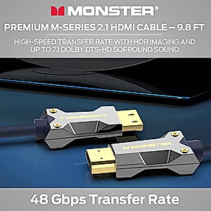 Monster M-Series 3000 Certified Premium 8K High Speed HDMI Cable - 2.1, 4K 120Hz HDMI Cable, 48 Gbps - HDMI Cables for Apple TV, Roku, Smart TV, Laptop, Montior - 9.8 ft