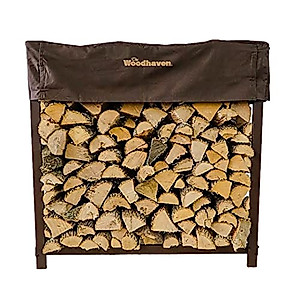 Woodhaven Brown 4 Foot 1/4 Cord Firewood Rack - Heavy Duty Indoor Outdoor Firewood Storage Log Rack And Optional Seasoning Cover - Metal Firewood Rack - Made in the USA (Cover)
