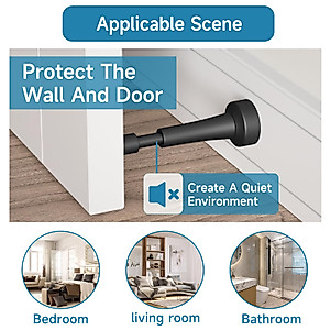 2PCS Spring Door Stoppers, Aluminum Door Stoppers for Bottom of Door, Hydraulic Shock Absorbent Technology, Matte Silicone Tip Black Door Stopper, 4.33 Inch Height