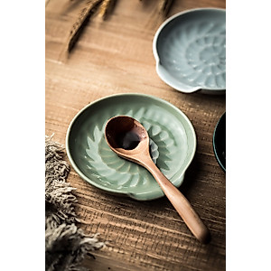 Miamolo Ceramic Spoon Rest Spoon Holder for Multiple Utensils, Large Cooking Spoon Holder for Stove Top, Modern Farmhouse Kitchen Decor Utensil Holder for Spoons Ladles Tongs Spatula Green