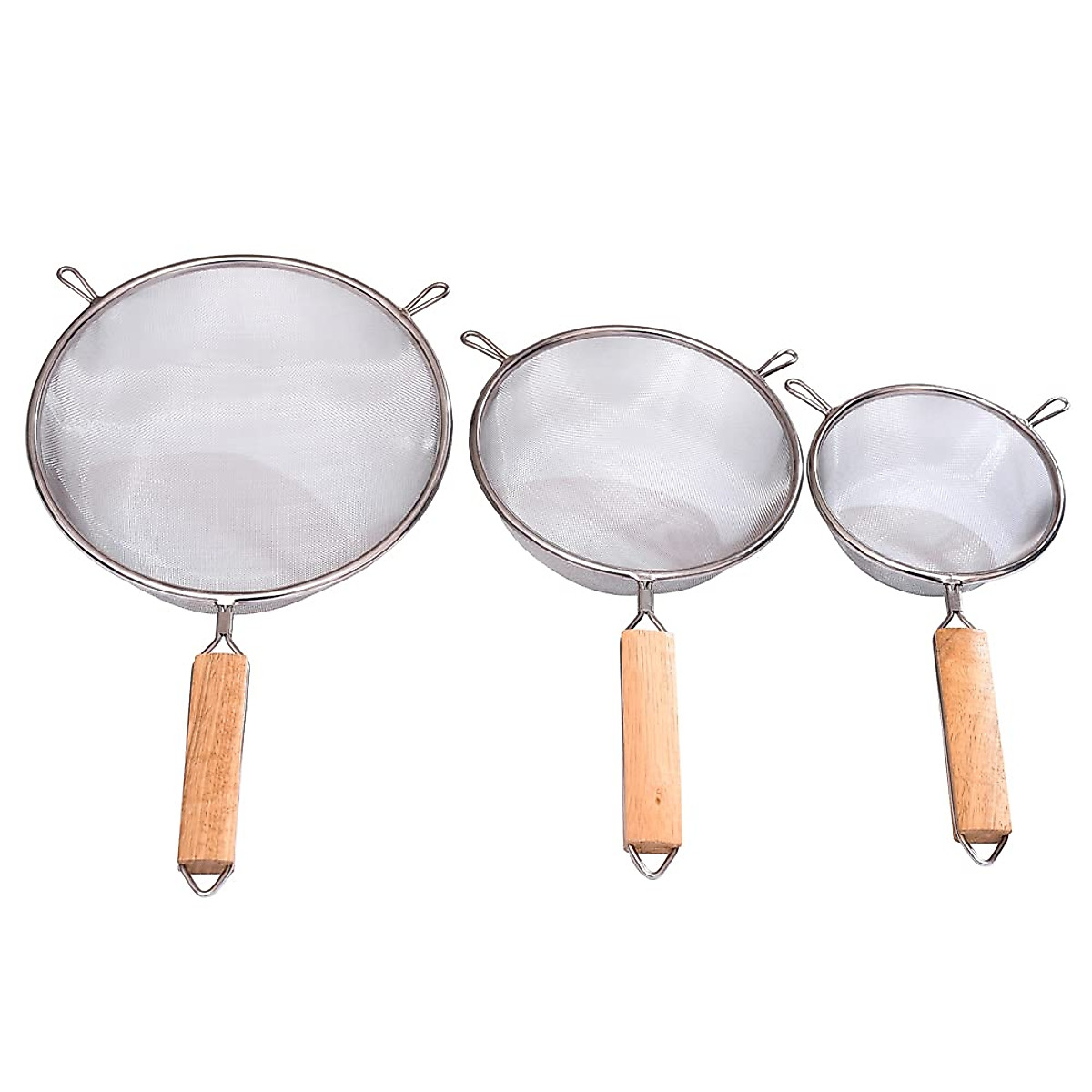 NaDale Set of 3 Stainless Steel Fine Mesh Strainers 4.92"，6.3"，7.87" Strainer Wire Sieve Sifter for Kitchen Tools Gadgets