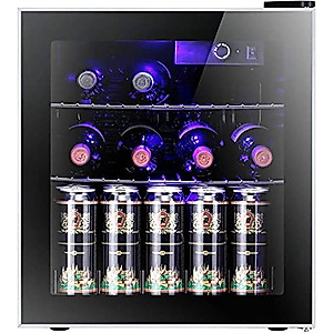 Antarctic Star 12 Bottle 70 Can Wine Cooler/Cabinet Beverage Refrigerator Small Mini Fridge Clear Front Glass Door Counter Top Red Cellar Beer Soda Bar Quiet Compressor Freestanding 1.6 cu.ft Black