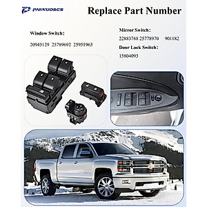 Window Switch Driver Side Compatible with 2007-2014 Chevy Silverado/GMC Sierra 1500 2500HD 3500HD Power Master Window Switch & Door Lock & Mirror Replace#20945129 15804093 22883768
