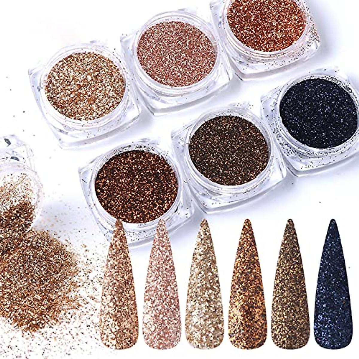 6 Box/Set Nail Glitter Powder Nail Glitter Gold Nail Glitter Set Nail Decoration Finger Nails Set with