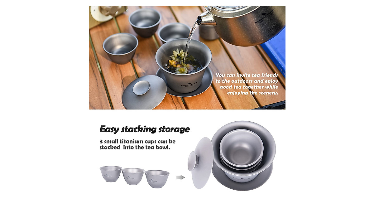 iBasingo 200ML Titanium Gaiwan Tea Set - Lightweight & Portable