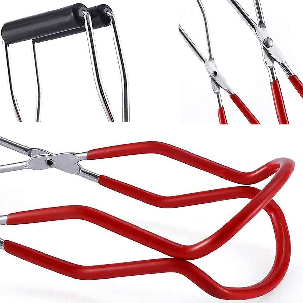 Oriflame Canning Jar Lifter Tongs, Stainless Steel Jar Lifter with Rubber Grips - for Slip Wide-Mouth Clip for Kitchen Restaurant (Red)