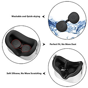 TOMSIN Touch Controller Grip Cover for Oculus Quest 2 with Silicone Face Cover, Protective Lens Cover, Silicone Handle Strap Disposable Eye Cover Combo, Sweatproof Lightproof Accessories (Black)