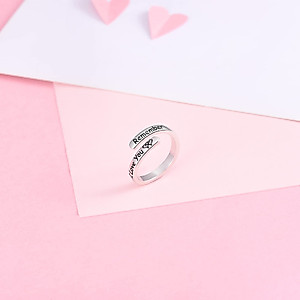 JXJL Silver Adjustable Ring Inspirational Jewelry S925 Sterling Wrap Open Ring for Women (I love you)