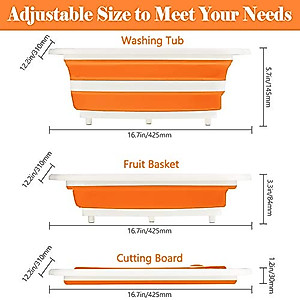Rottogoon Collapsible Cutting Board, Foldable Chopping Board with Colander, Multifunctional Kitchen Vegetable Washing Basket Silicone Dish Tub for BBQ Prep/Picnic/Camping(Orange)