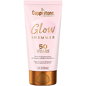 Coppertone Glow with Shimmer Sunscreen Lotion SPF 50, Water Resistant Sunscreen, Broad Spectrum SPF 50 Sunscreen Travel Size, 2 Fl Oz Bottle