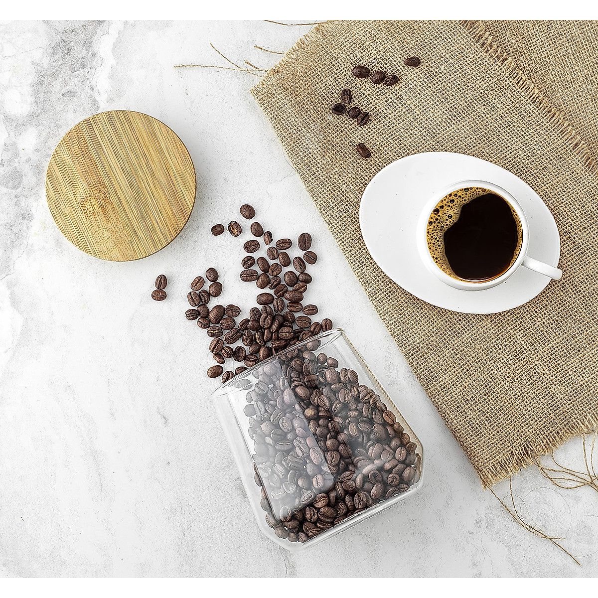 JoyJolt Cookie Jar. 1 Large Glass Jars With Bamboo Lids Set. For Kitchen Counter, Rice Jar, Candy Jar, Flour and Sugar Containers Canisters, 31-OZ Big Glass Jar with Lid, Airtight Glass Storage