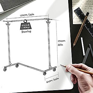 GREENSTELL Clothes Rack with Cover & Tube Bracket, Industrial Pipe Z Base Clothing Garment Rack on Wheels with Brakes, Heavy Duty Sturdy Square Tube Garment Rack Black (59x24x68 inch)